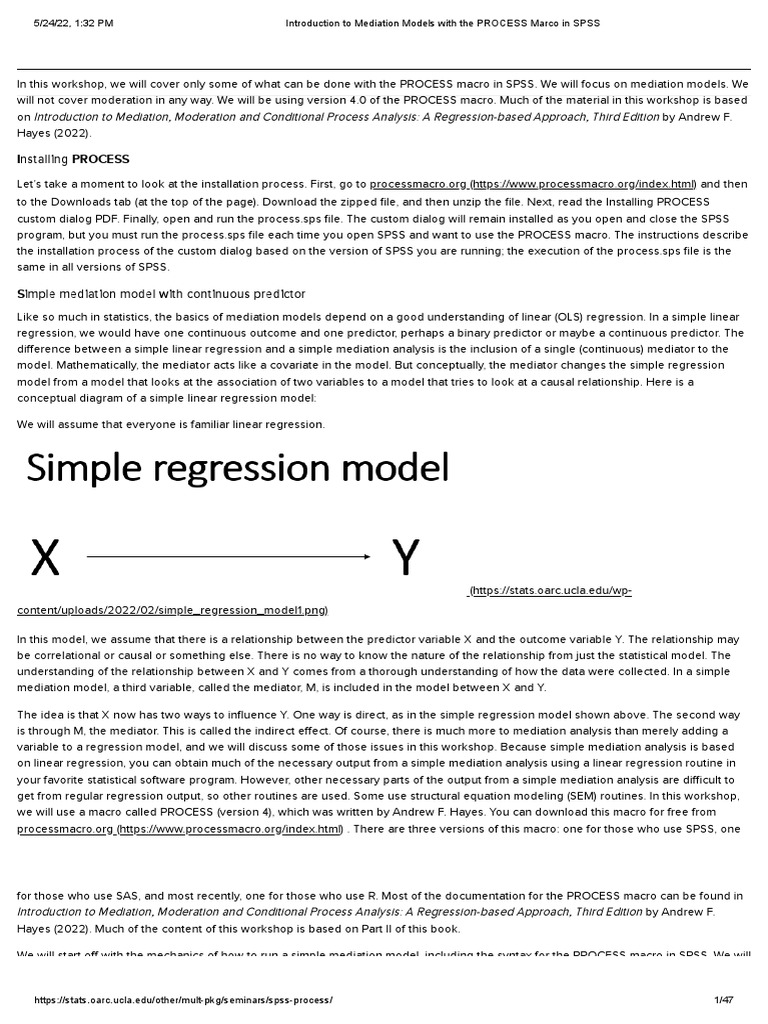 Introduction To Mediation Models With The PROCESS Marco in SPSS | PDF | Regression Analysis ...
