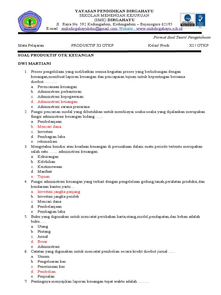 Soal Produktif Xi Otkp | PDF | Karier & Perkembangan | Bisnis