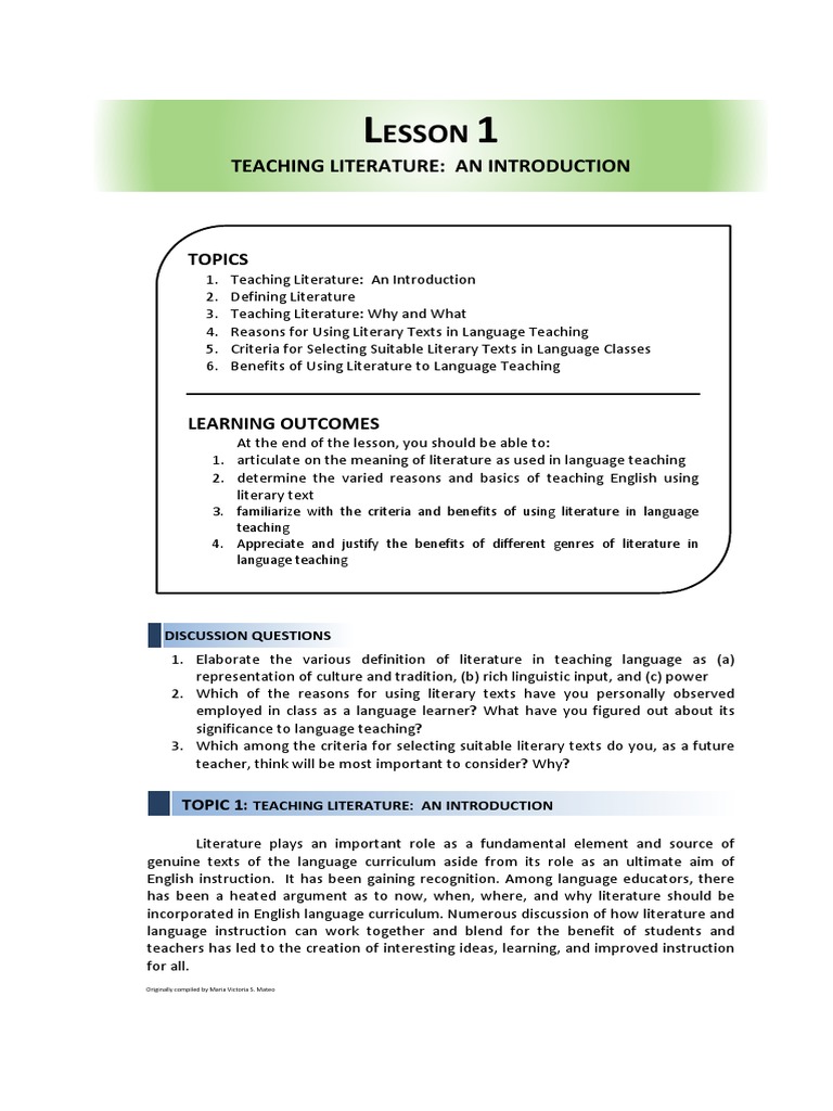 Literature Teaching English in The Elementary Grade Through Literature ...