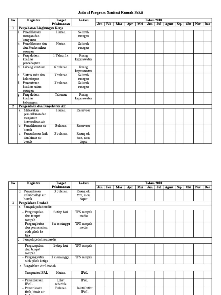 Jadwal Program Sanitasi Rumah Sakit | PDF