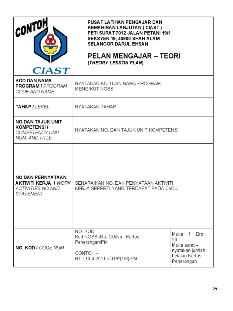 Pelan Mengajar - Teori | PDF