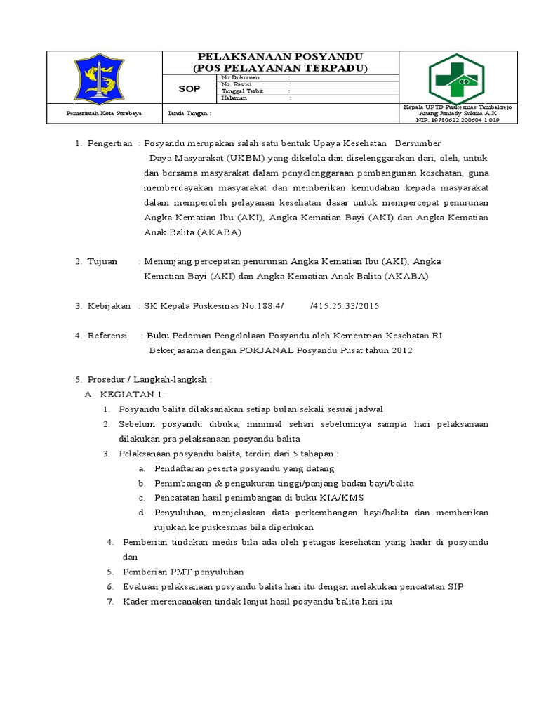 Sop Pos Pelayanan Terpadu (Posyandu) | PDF | Pengembangan Diri