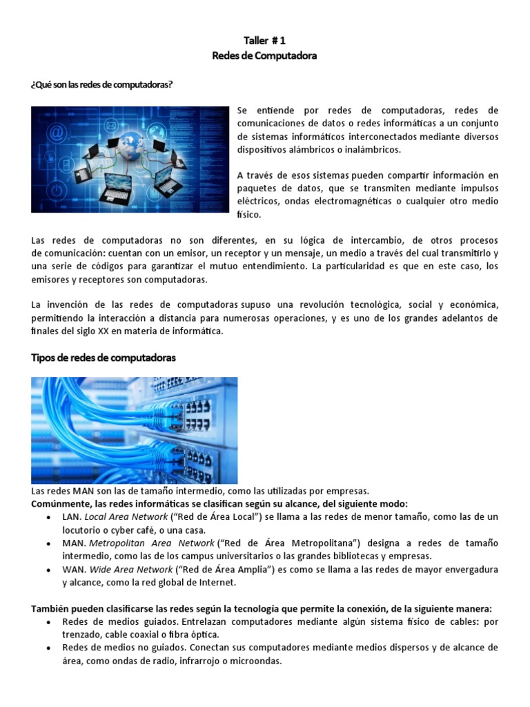 Taller - 1 Redes de Computadoras | PDF | Red de computadoras | Internet