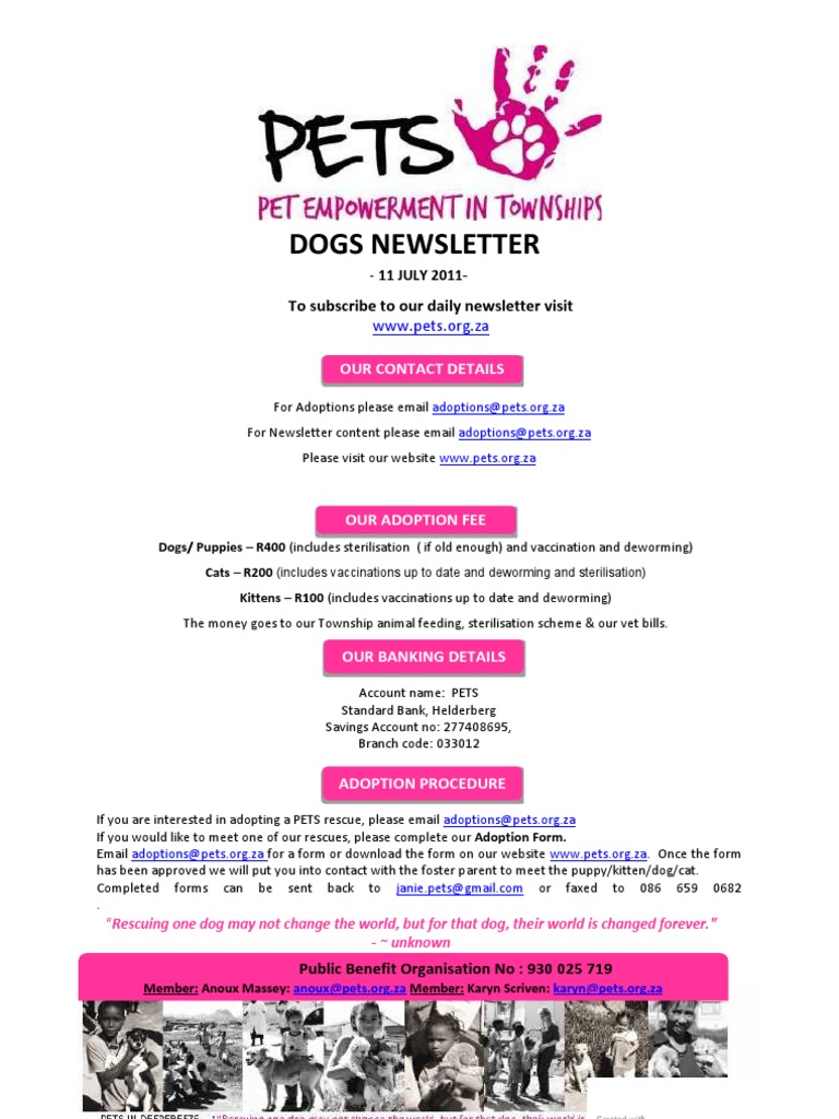 Dogs Newsletter: To Subscribe To Our Daily Newsletter Visit | PDF