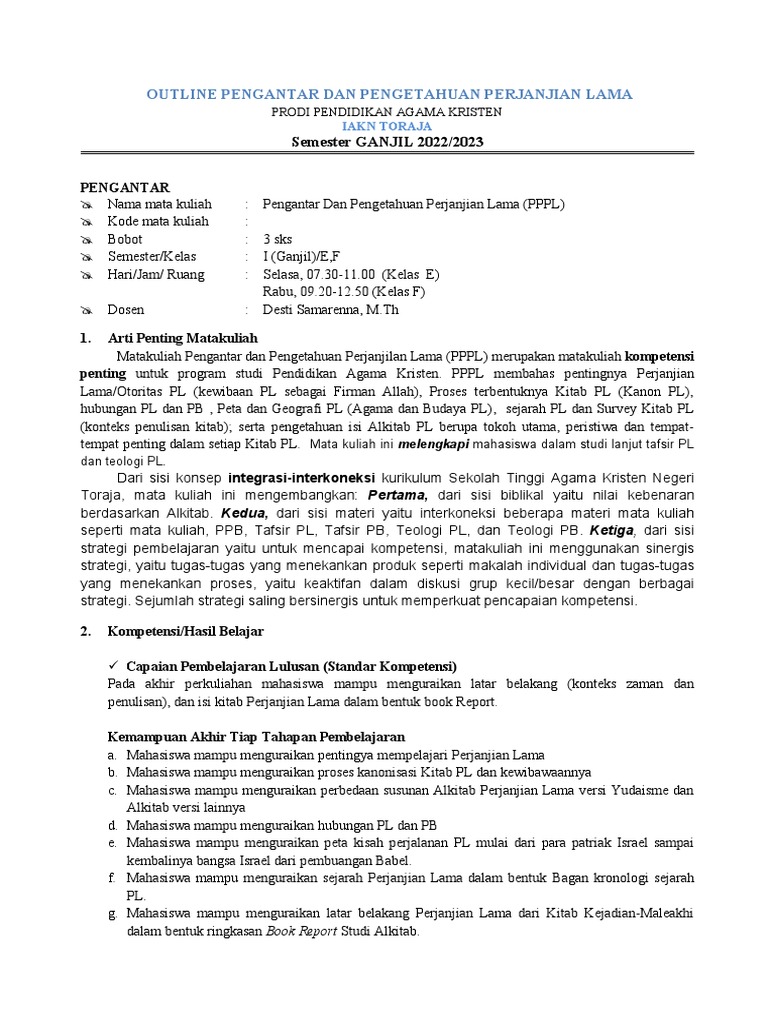 01 Outline PPL Pak Genap 2022-2023 | PDF