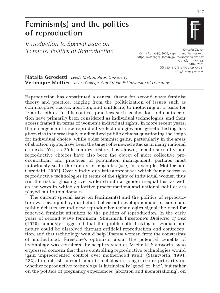 Feminism and The Politics of Reproduction | PDF | Feminism | Gender Studies