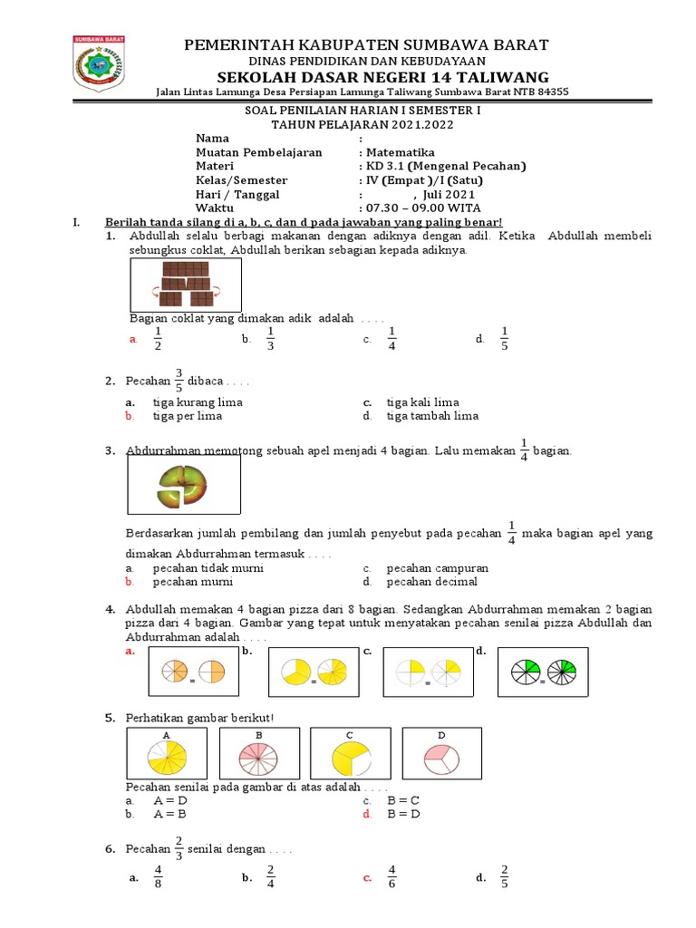 Soal PH1 MTK Iv I 2021.2022 | PDF
