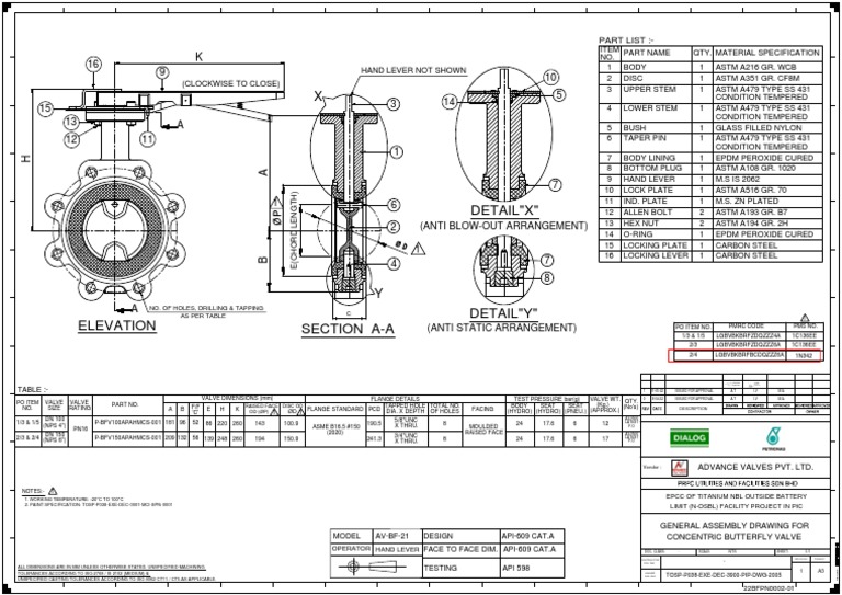 Butterfly Valve Parts List and Specifications | PDF | Equipment ...
