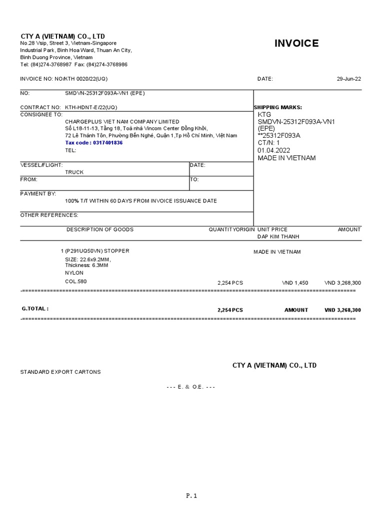 Inv PL DN No KTH 0020 22 (Uq) | Download Free PDF | Vietnam | Politics Of Vietnam