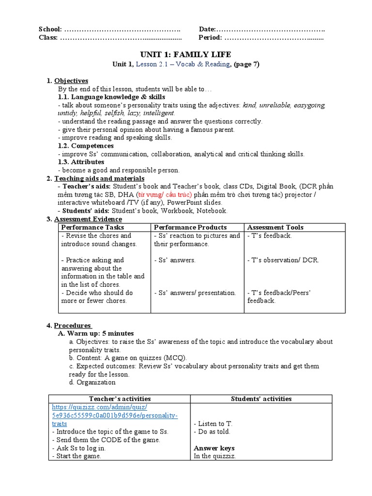 Unit 1, Lesson 2.1 - Vocab & Reading, Trang 7 | PDF | Education Theory ...