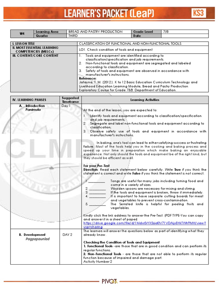 TLE Bread PastryProduction7 8 Week4 | PDF | Learning | Baking