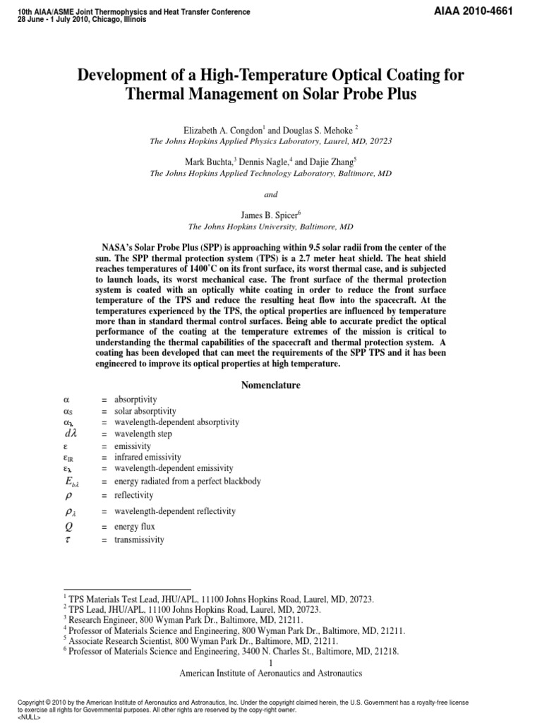 Development of A High-Temperature Optical Coating For Thermal ...