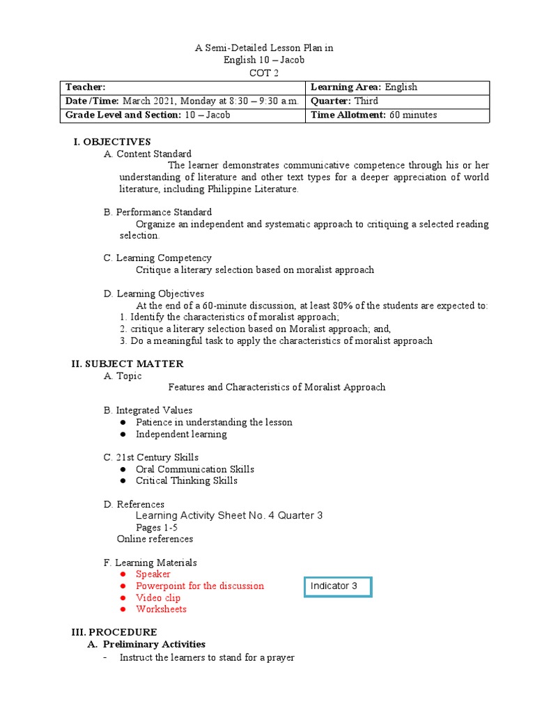 Moralist Lesson Plan | PDF | Learning | Lesson Plan