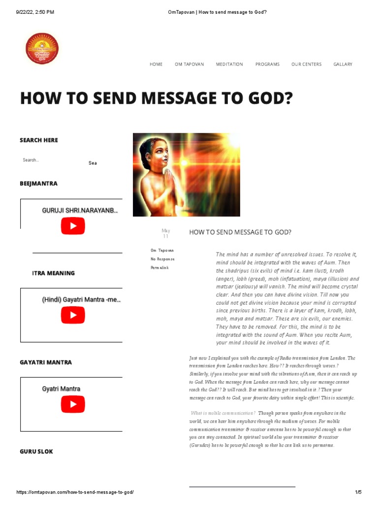 OmTapovan - How To Send Message To God | Download Free PDF | Mantra ...