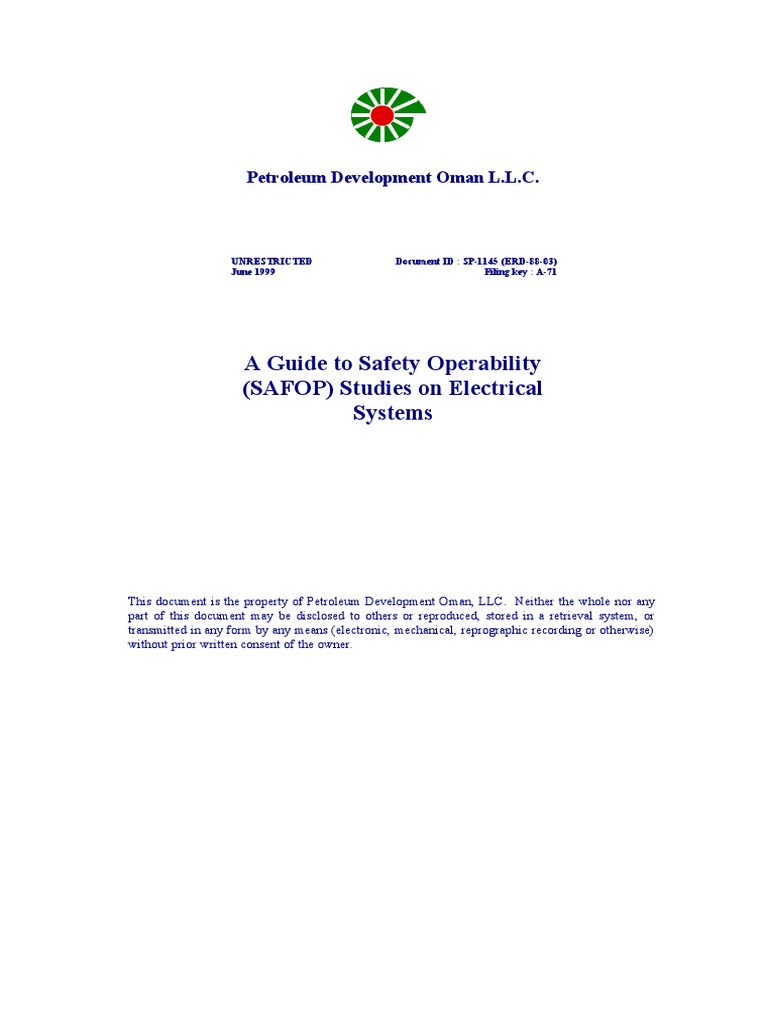 A Guide To Safety Operability (SAFOP) Studies On Electrical Systems ...