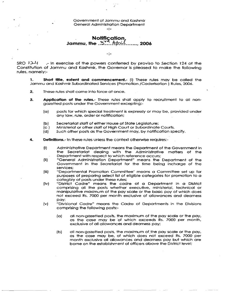 J&K Subordinate Services Promotion Rules | PDF | Social Institutions ...