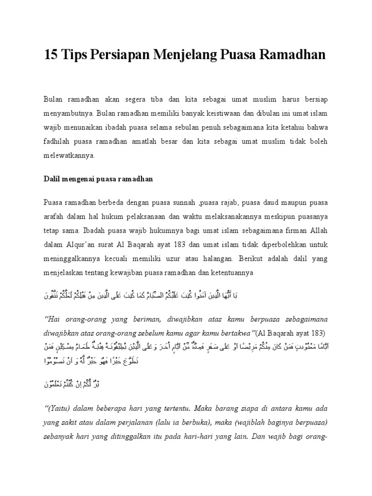 15 Tips Persiapan Menjelang Puasa Ramadhan | PDF