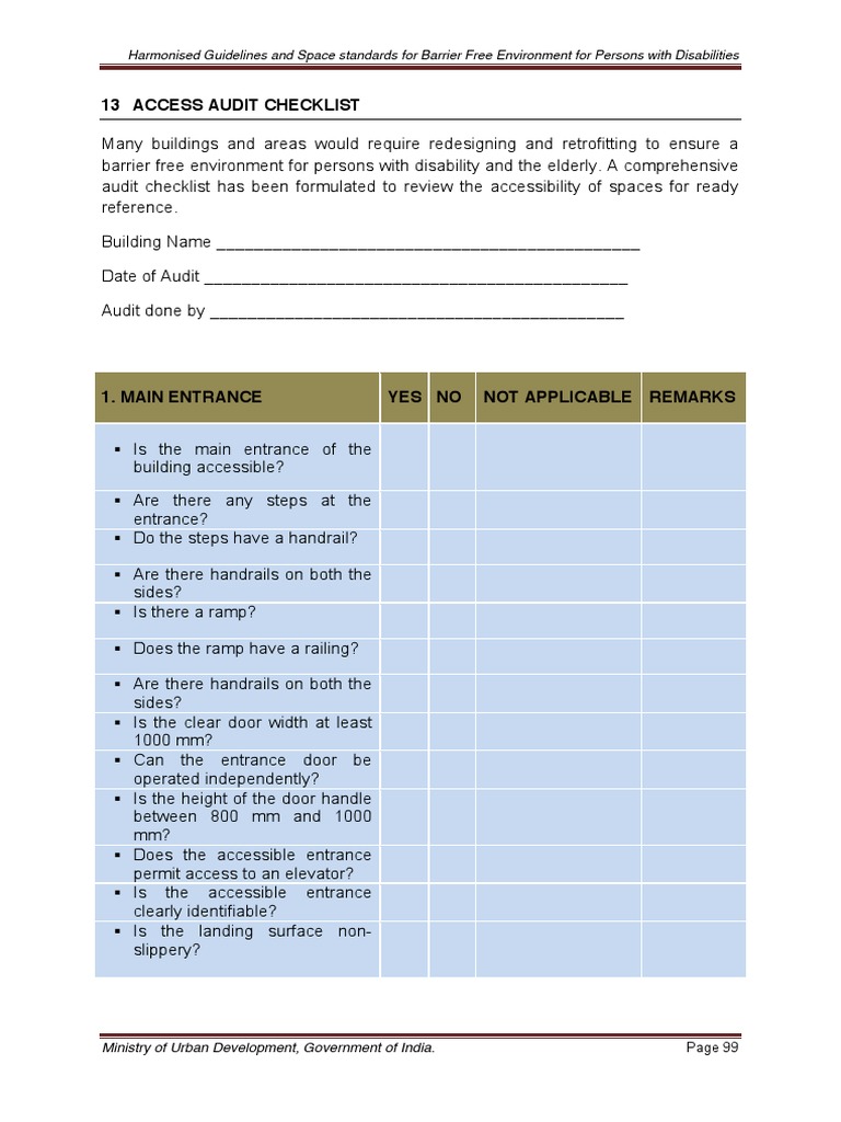 Barrier-Free Access Audit Checklist | PDF | Stairs | Building Engineering