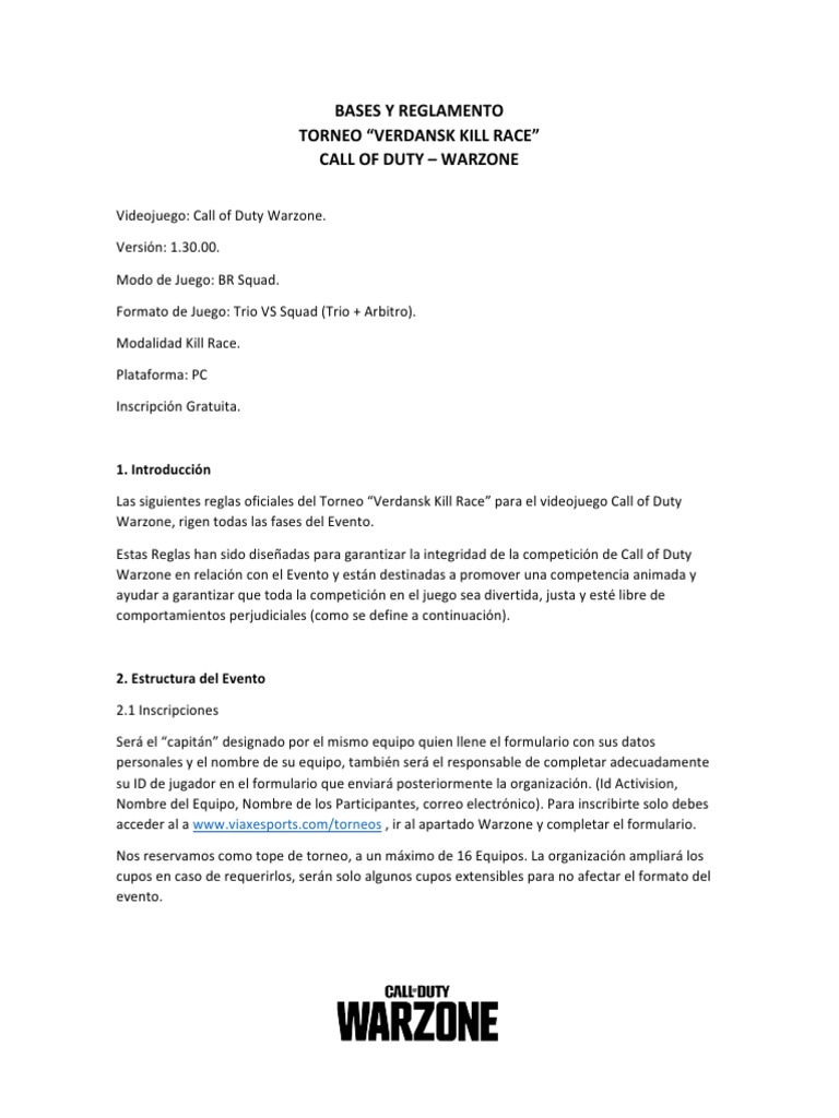 Reglamento Torneo Kill Race Warzone | PDF | Comportamiento