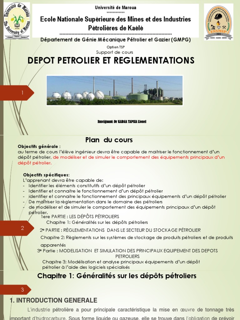 Cours Dépot Pétrolier Élaboré Par DR Karga | PDF | Pipeline | Stockage ...