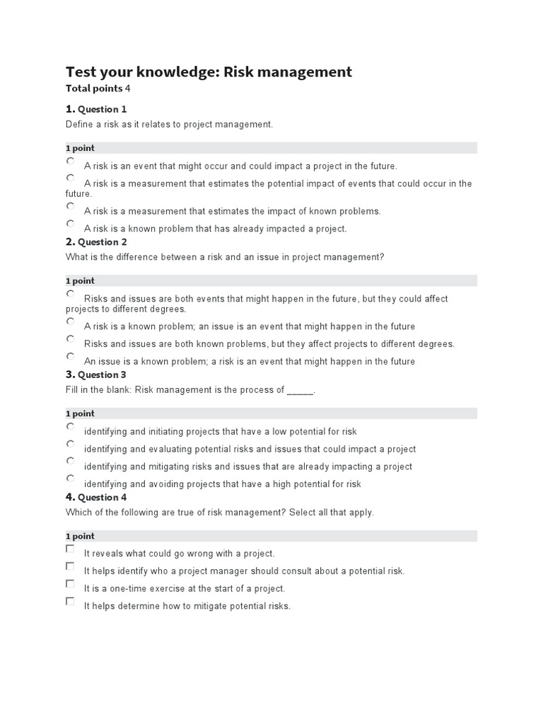 Course 3 Week 4 - 4 Practice Quiz - Test Your Knowledge - Risk ... Course 3 Week 4 - 4 Practice Quiz - Test Your Knowledge - Risk ...