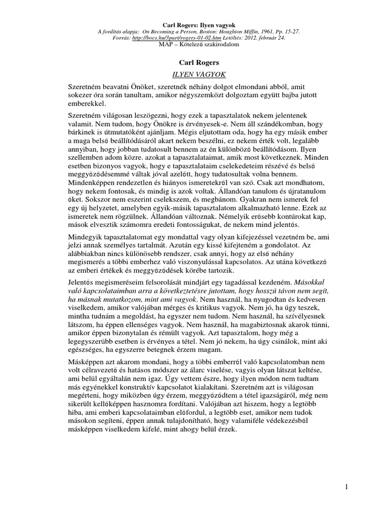 Rogers Ilyen Vagyok | PDF