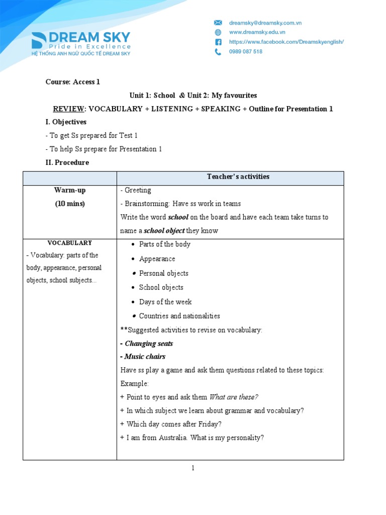 Access 1 - Review 1.1 | PDF | Vocabulary | Communication
