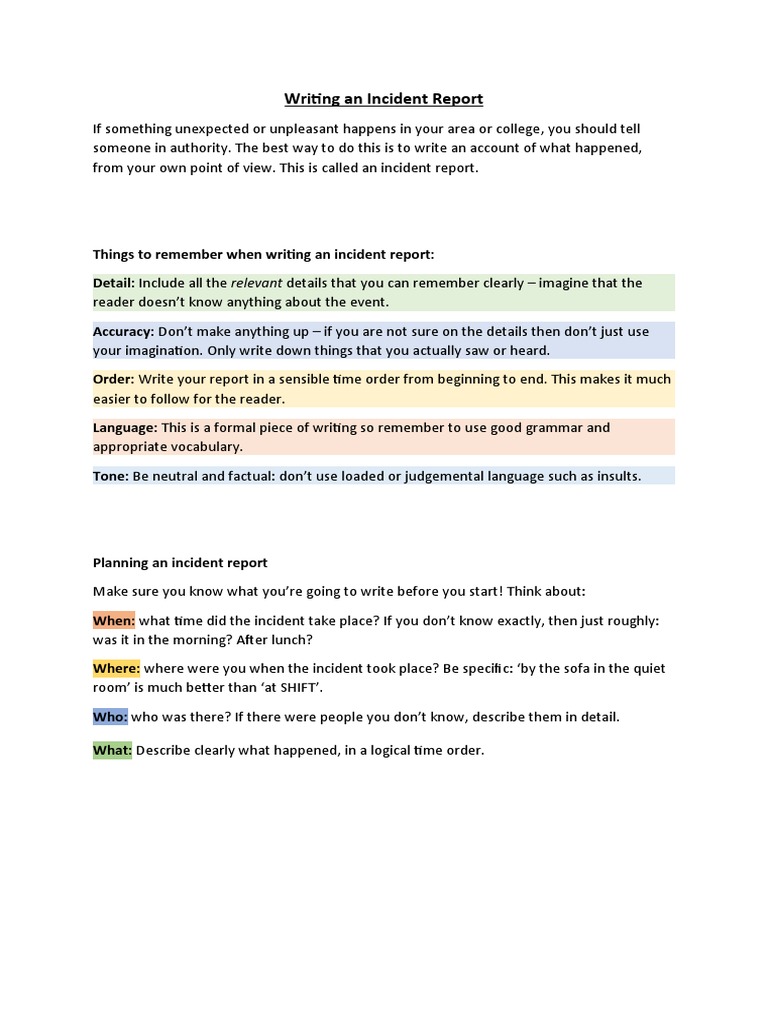 Writing An Incident Report | PDF