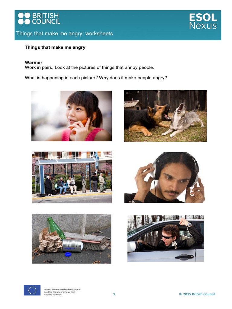 Things That Make Me Angry - Worksheets | PDF