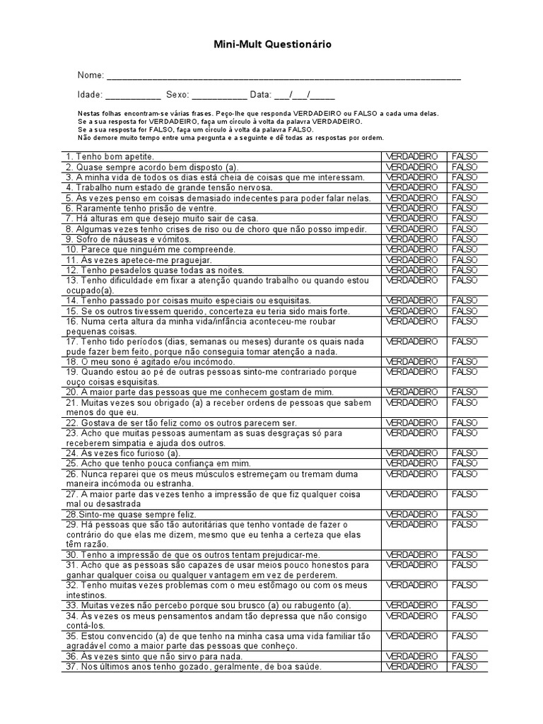 Mini-MULT Questionário | PDF