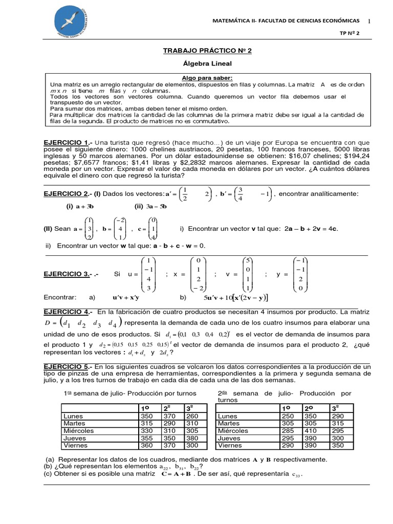 Trabajo Práctico N 2 Álgebra lineal | PDF | Valores propios y vectores propios | Determinante