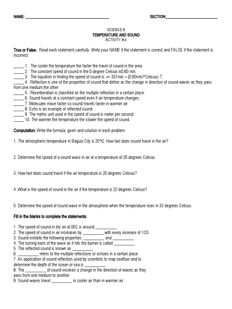 Science 8 - Activity | PDF | Sound | Temperature