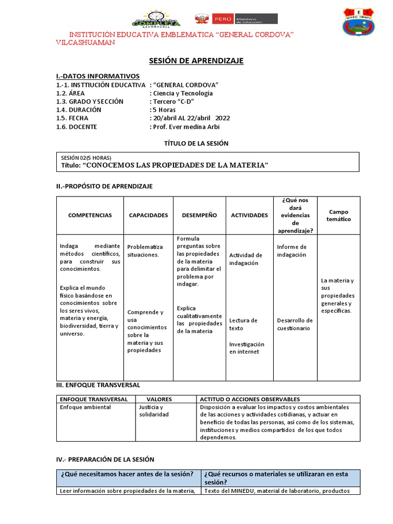 Sesion-De-Aprendizaje 3° Cyt | PDF | Densidad | Importar