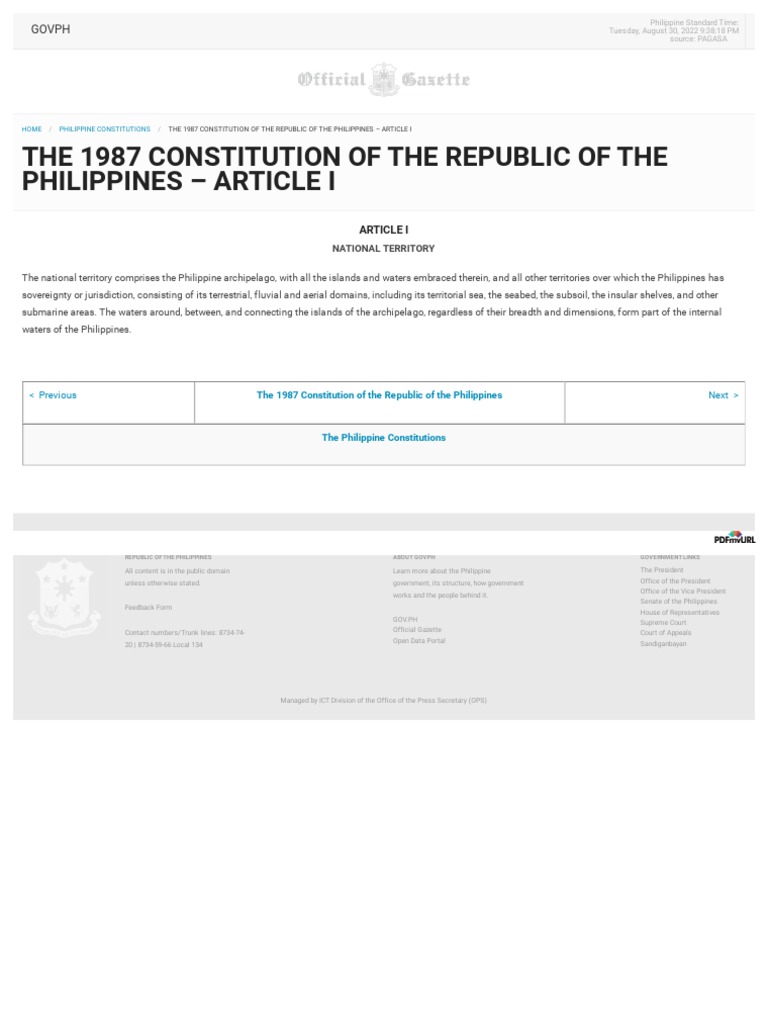 The 1987 Constitution of The Republic of The Philippines - Article I ...