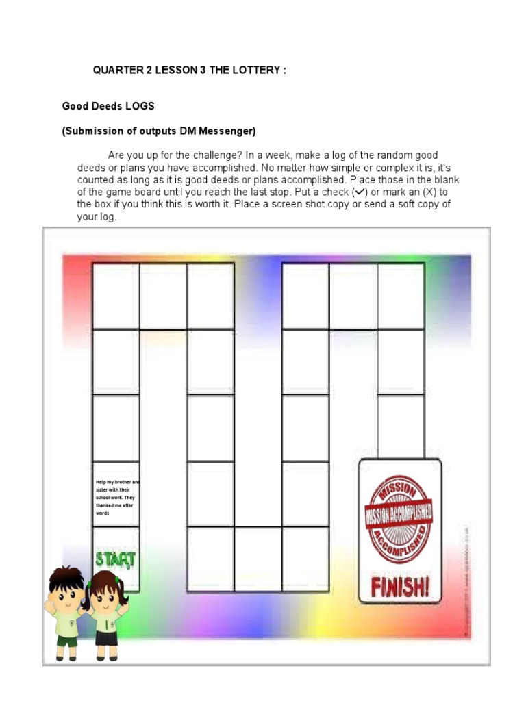 Quarter 2 Lesson 3 The Lottery Good Deed Tasks | PDF | Computers