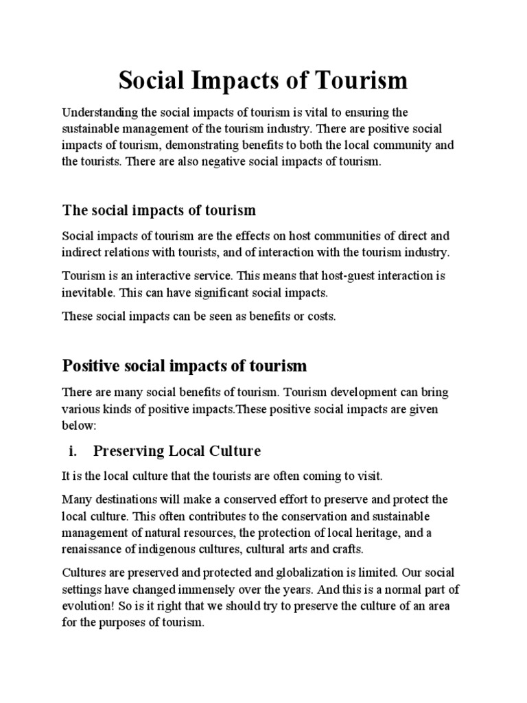 Social Impacts of Tourism | PDF