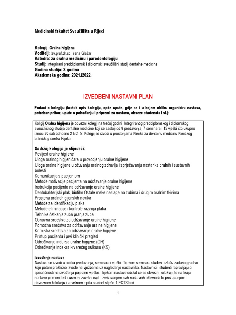 INP OBRAZAC Oralna Higijena 2022 1 | PDF