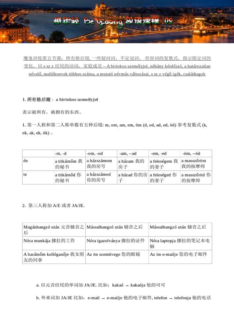 Basic Hungarian Lesson For Chinese Learners, Lesson 5. | PDF