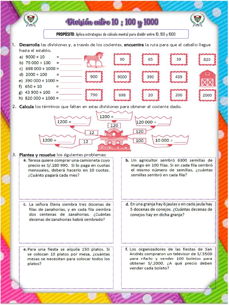 Divisiones entre 10, 100 y 1000 para Niños | PDF