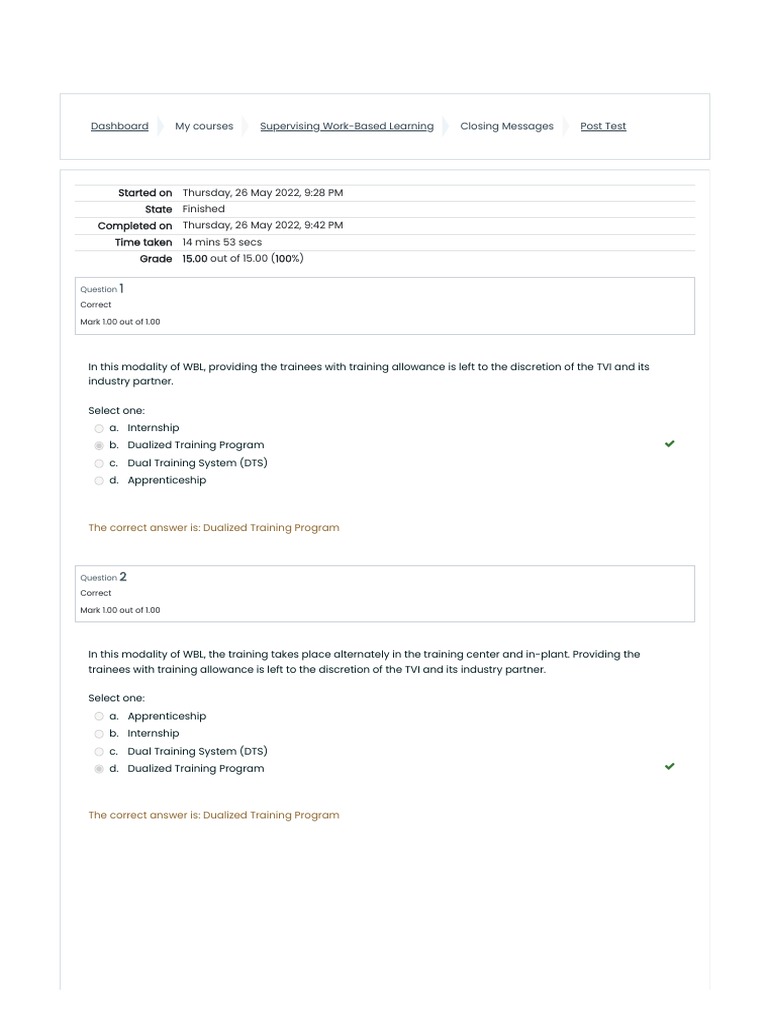 Post Test - Attempt Review | PDF | Vocational Education | Performance ...
