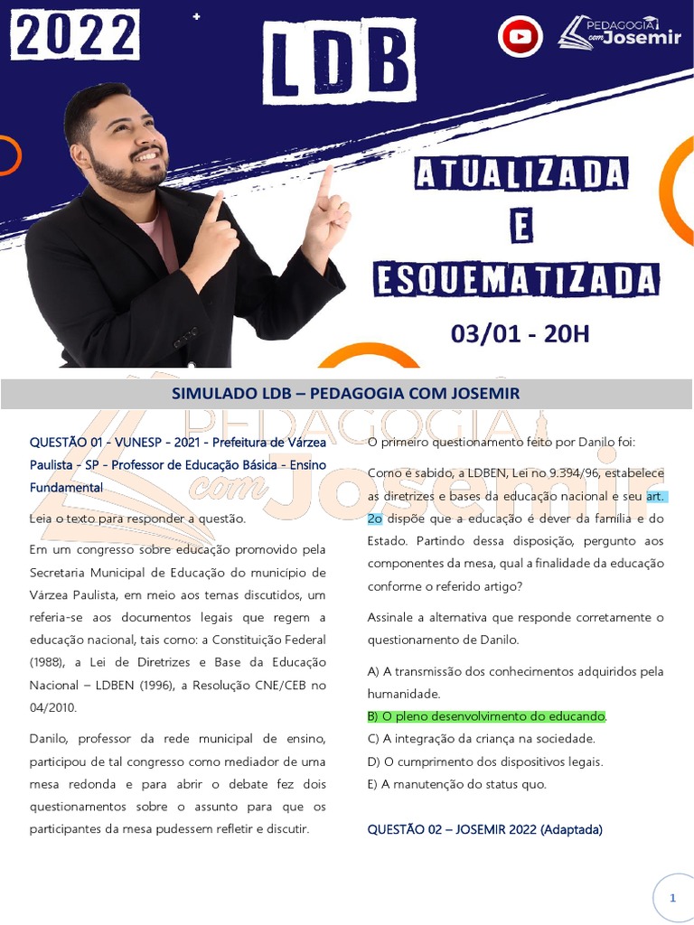 Simulado LDB Esquematizada e Atualizada - 2022 | PDF