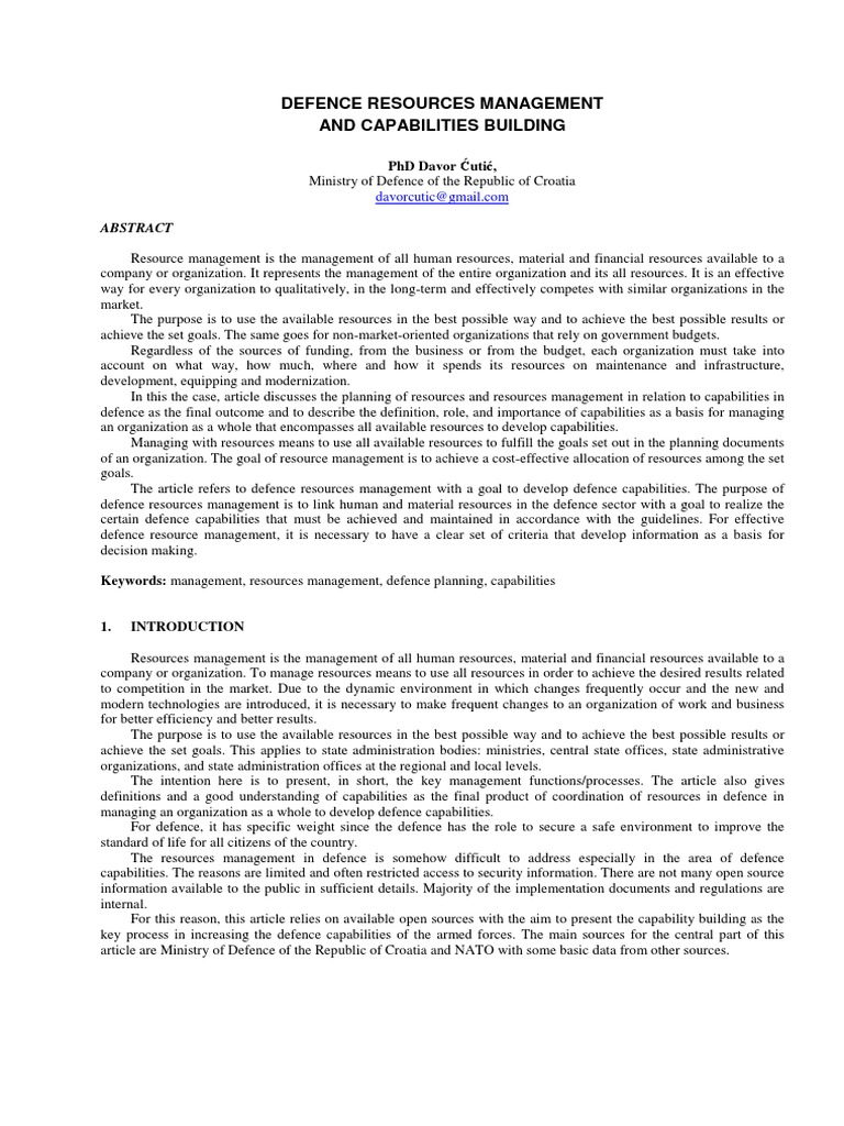 1062748.defence Resources Management and Capabilities Building | PDF | Military | National Security
