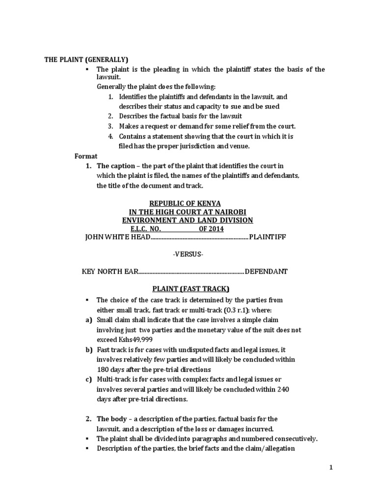 THE PLAINT (Additional Notes) | PDF | Lawsuit | Damages