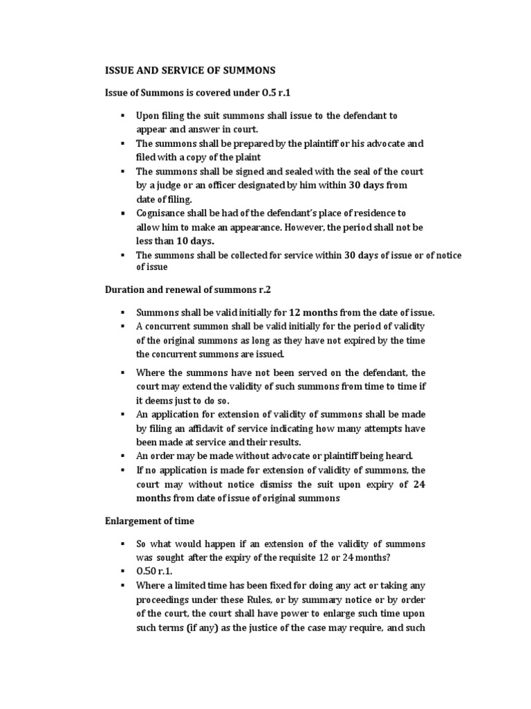 Issue and Service of Summons Notes | PDF | Lawsuit | Pleading