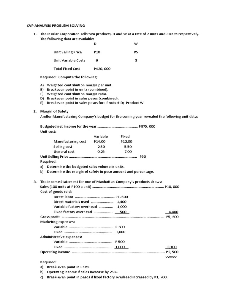 CVP Analysis Problem Solvingmba | PDF | Microeconomics | Financial Accounting