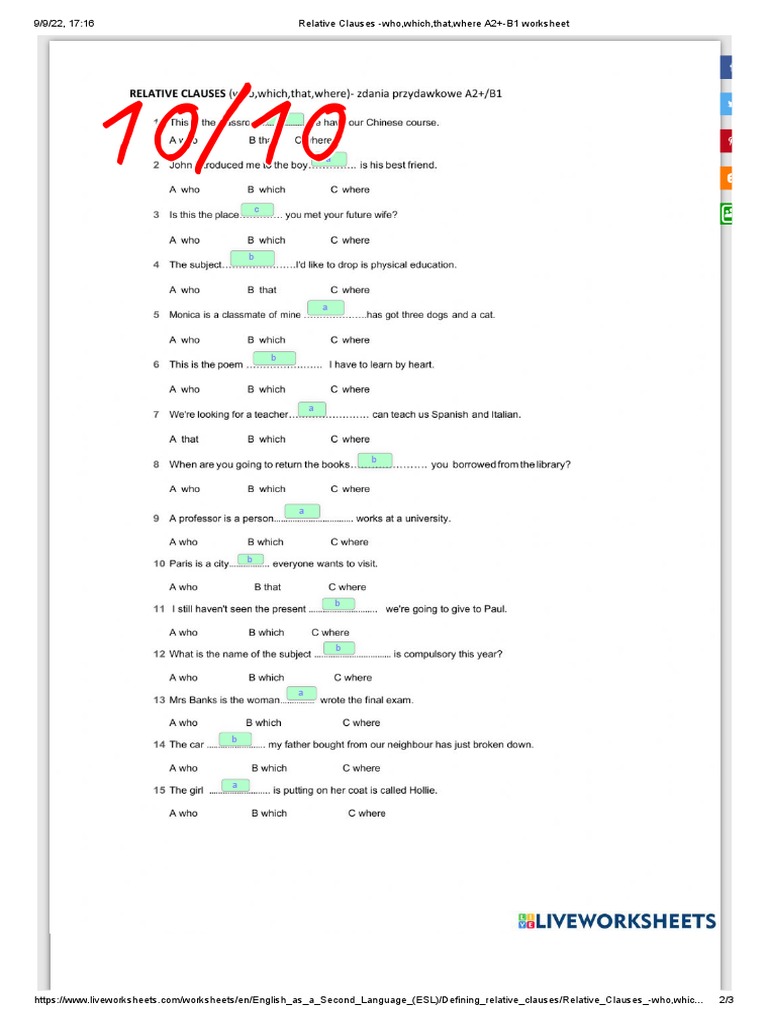Relative Clauses - Who, Which, That, Where A2+-B1 Worksheet | PDF