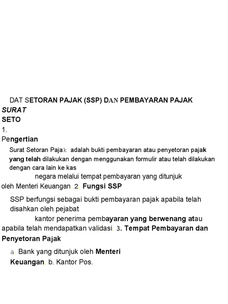 Dat Setoran Pajak (SSP) Dan Pembayaran Pajak: Surat | PDF