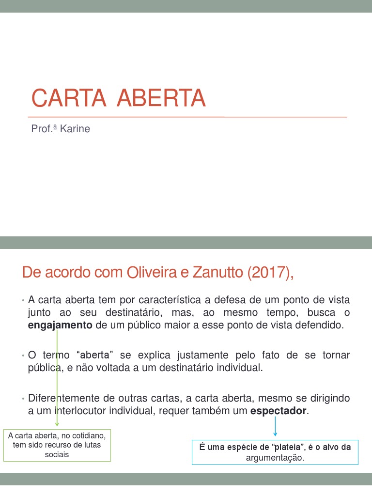 Carta Aberta - Estrutura + Exemplo | PDF
