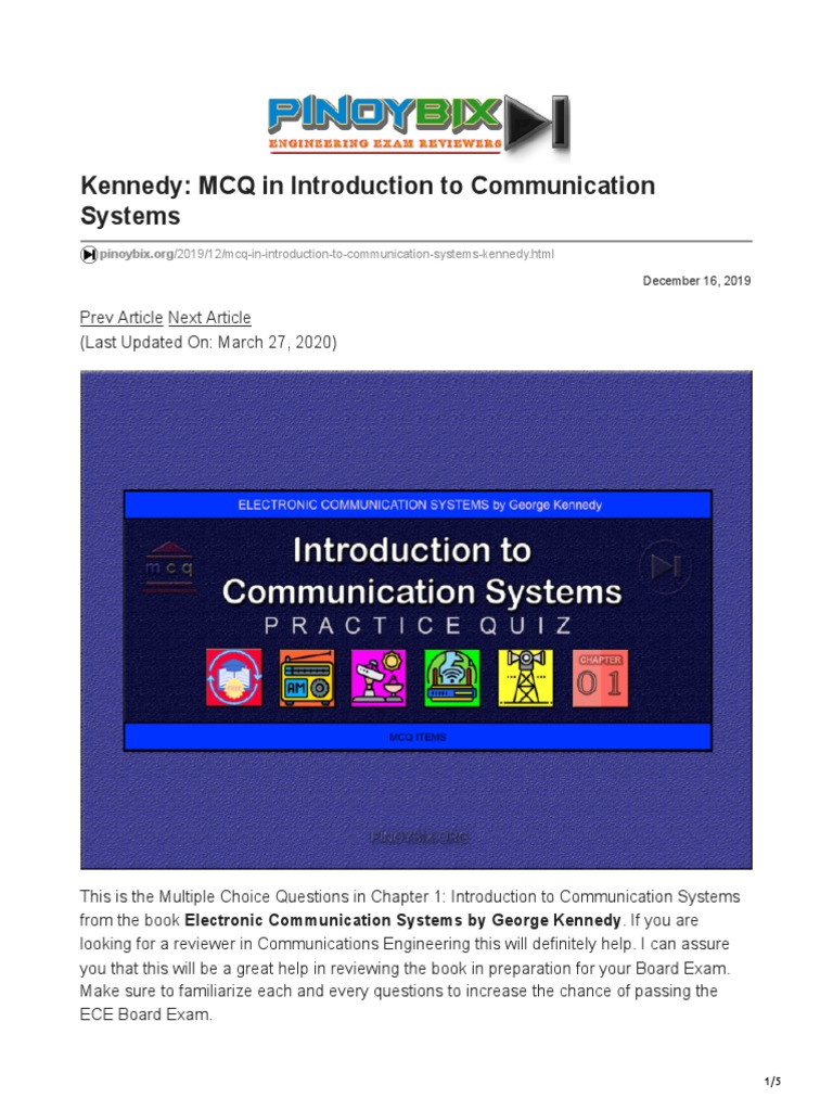 MCQs on Communication Systems by Kennedy | PDF | Transmitter ...