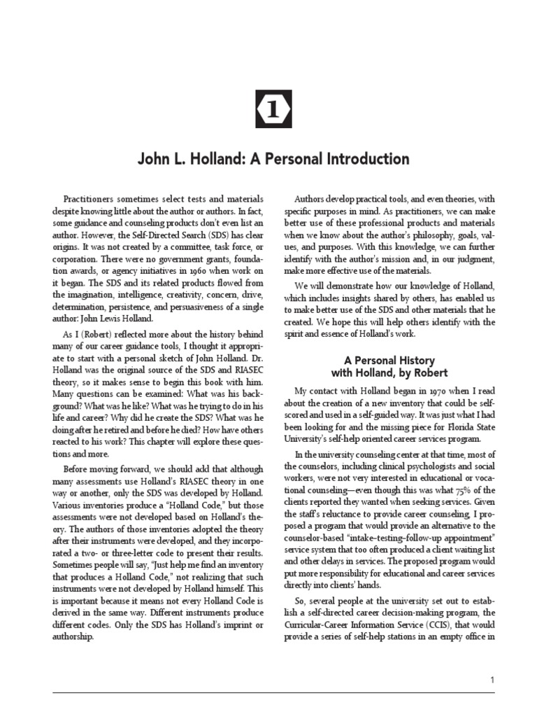 SDS Handbook Chapter 1 | PDF | Counseling Psychology | Psychology